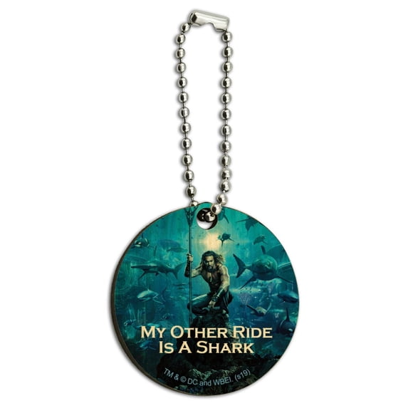 Aquaman Movie My Other Ride is a Shark Wood Wooden Round Keychain Key ...
