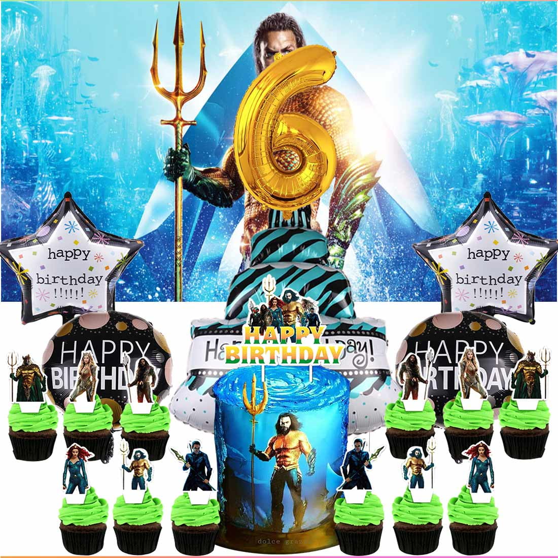 Aquaman Party Supplies Decor 6th Kit Balloons Birthday Cake Topper ...