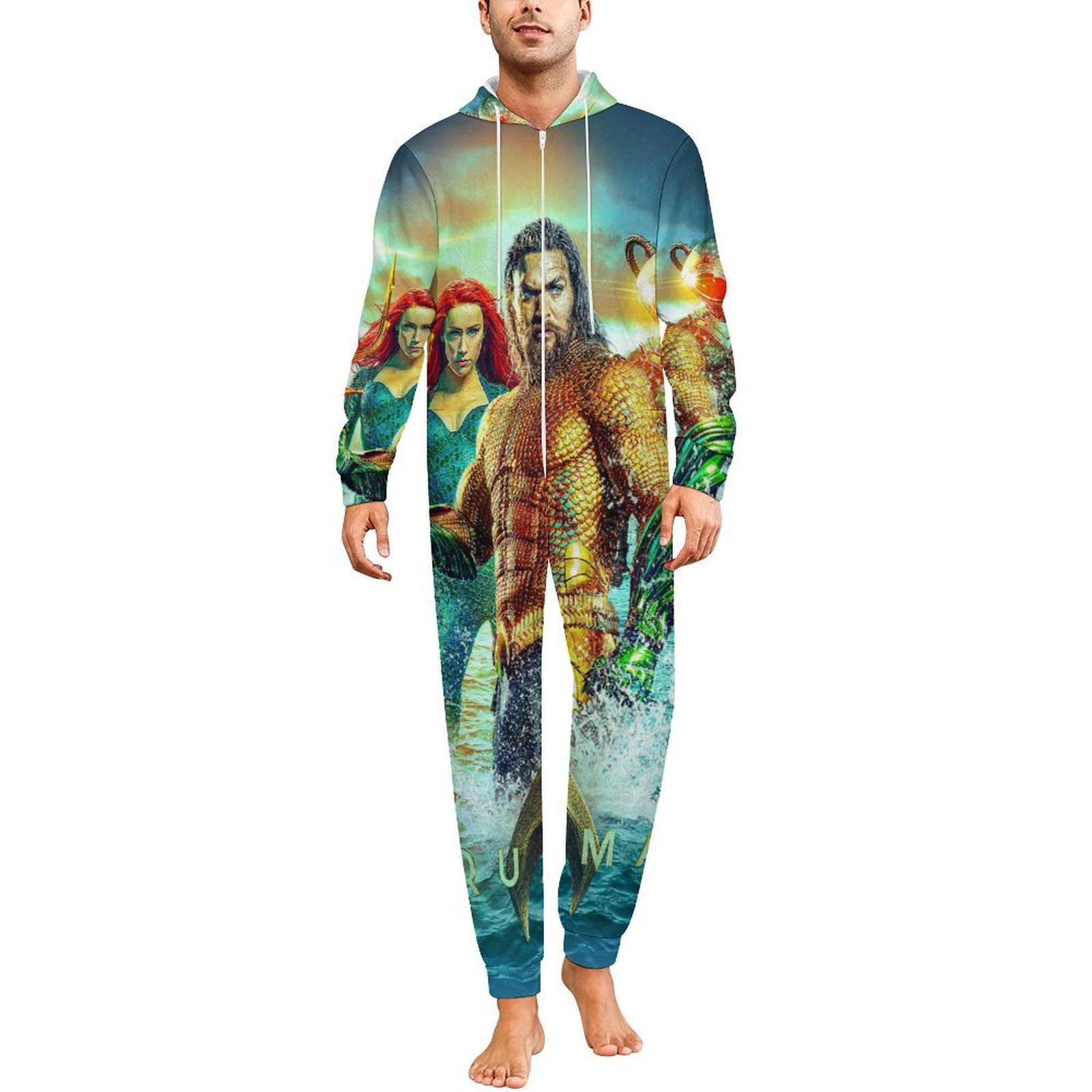 Aquaman Unisex Onesie Pajamas Zipper Jumpsuit Hooded One Piece ...