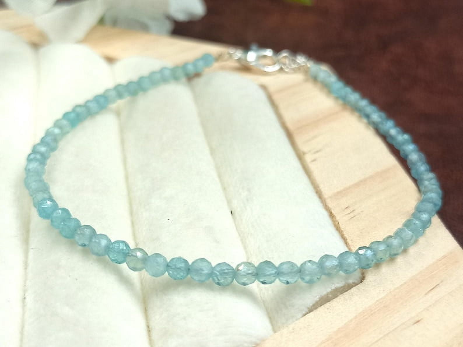 Aquamarine 3-3.5mm Round Shape Faceted Cut Beads 7 inch Silver Plated ...