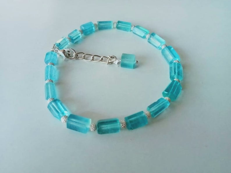 Aquamarine 5x6-5x10mm Cuboid Shape Smooth Cut Beads 7 inch adjustable ...