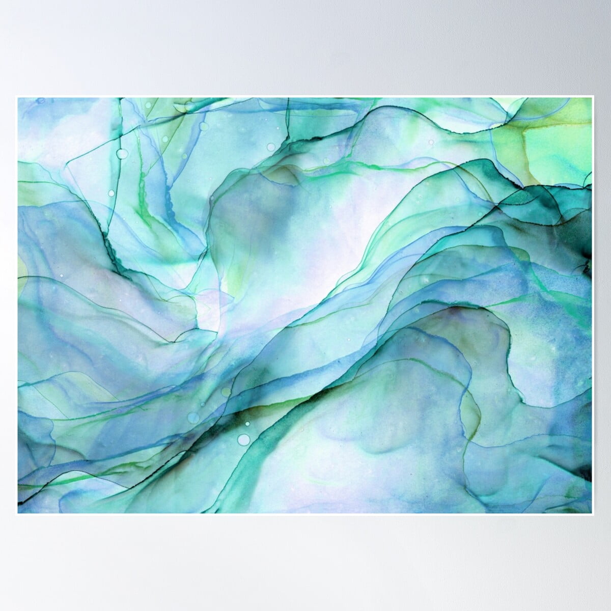 Aquamarine Blue Ink Painting Poster Wall Art, Modern Wall Decor For ...