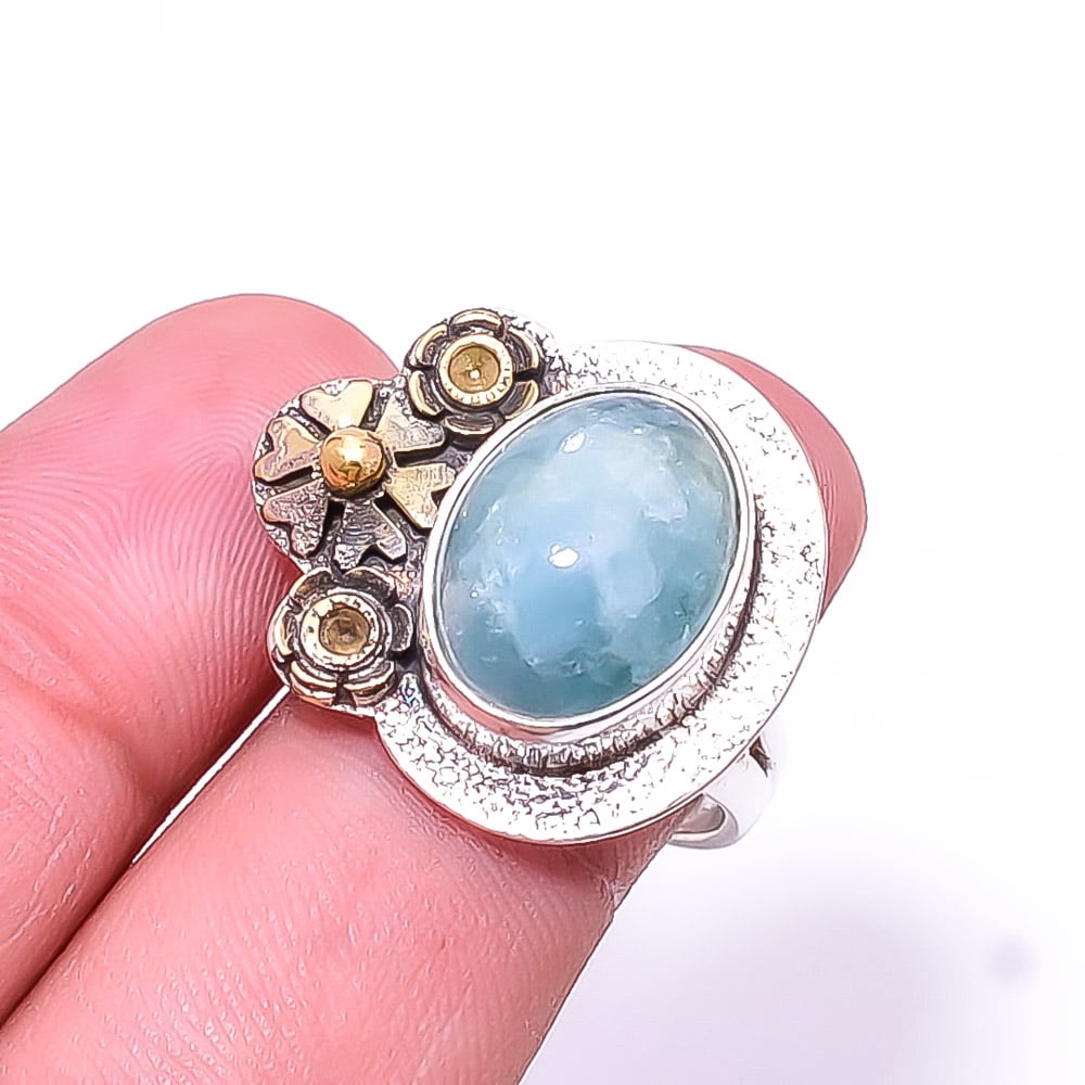 Aquamarine -Brazil Two Tone Designer 925 Sterling Silver Ring s.7.5 ...