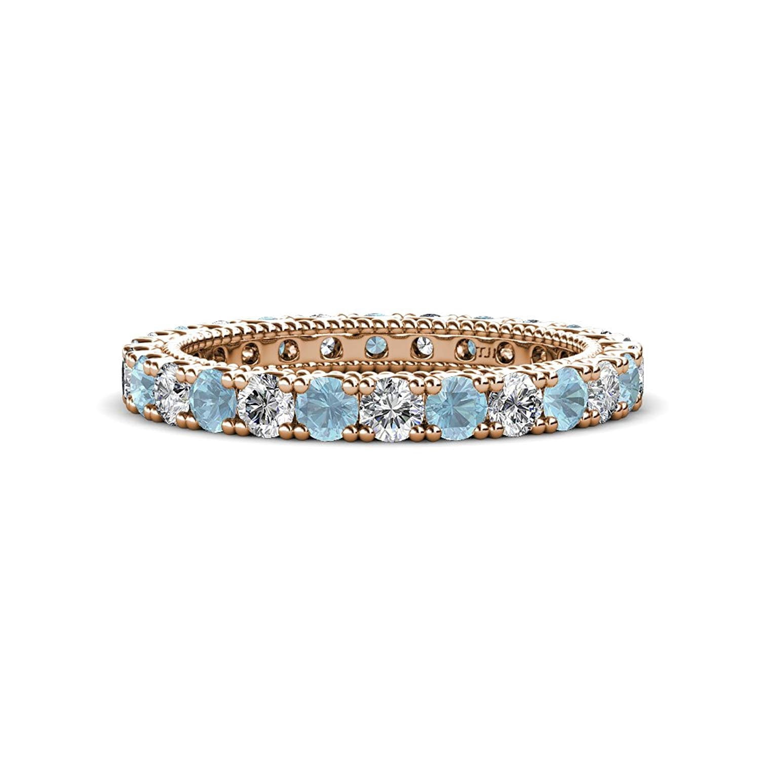 Aquamarine & Diamond Women Eternity Wedding Anniversary Stackable Band ...