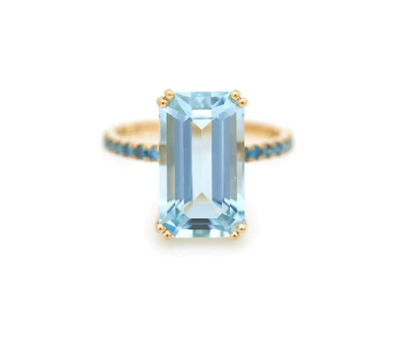 Aquamarine Engagement Ring, Baguette Aquamarine Ring, 925 Sterling ...