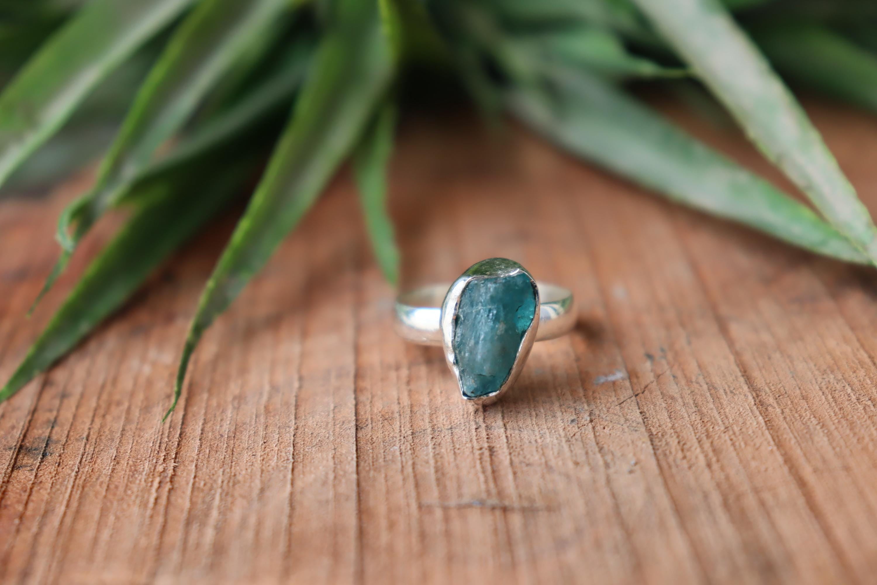 Aquamarine Gemstone Ring, 925 Sterling Silver Ring, Natural Raw Stone ...