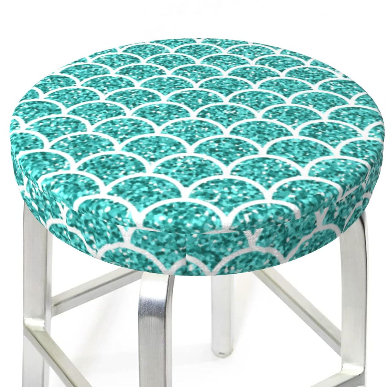 Aquamarine Glitter1 Bar Stool Covers Round - Washable Round Seat Covers ...