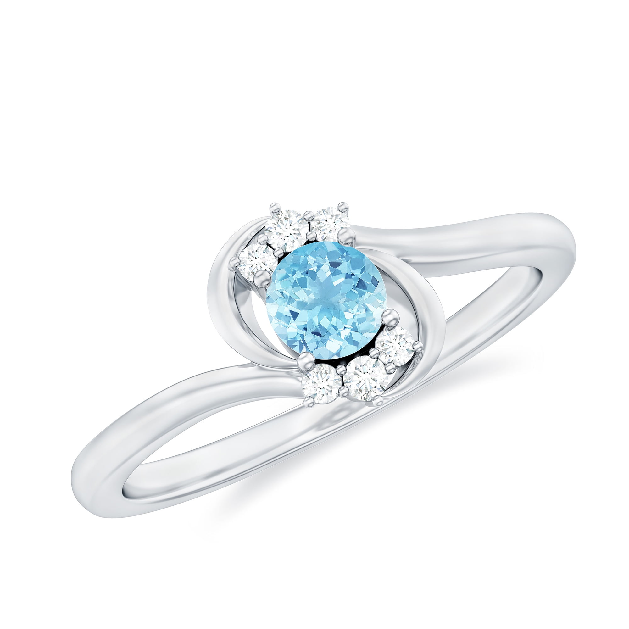 Rosec Jewels Aquamarine Promise Ring with Diamond for Women, Bypass ...