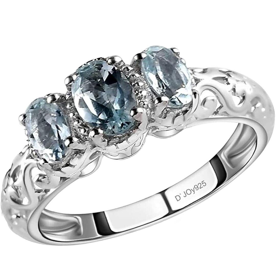 Aquamarine Ring in 925 Sterling Silver - Genuine Natural Oval ...