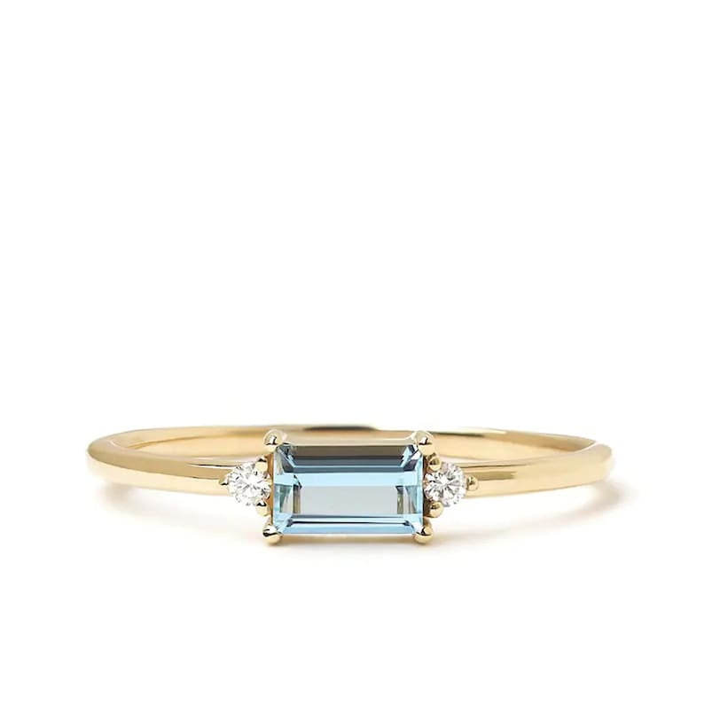 Aquamarine Ring, Engagement Ring, Emerald Cut Aquamarine Ring,925 ...