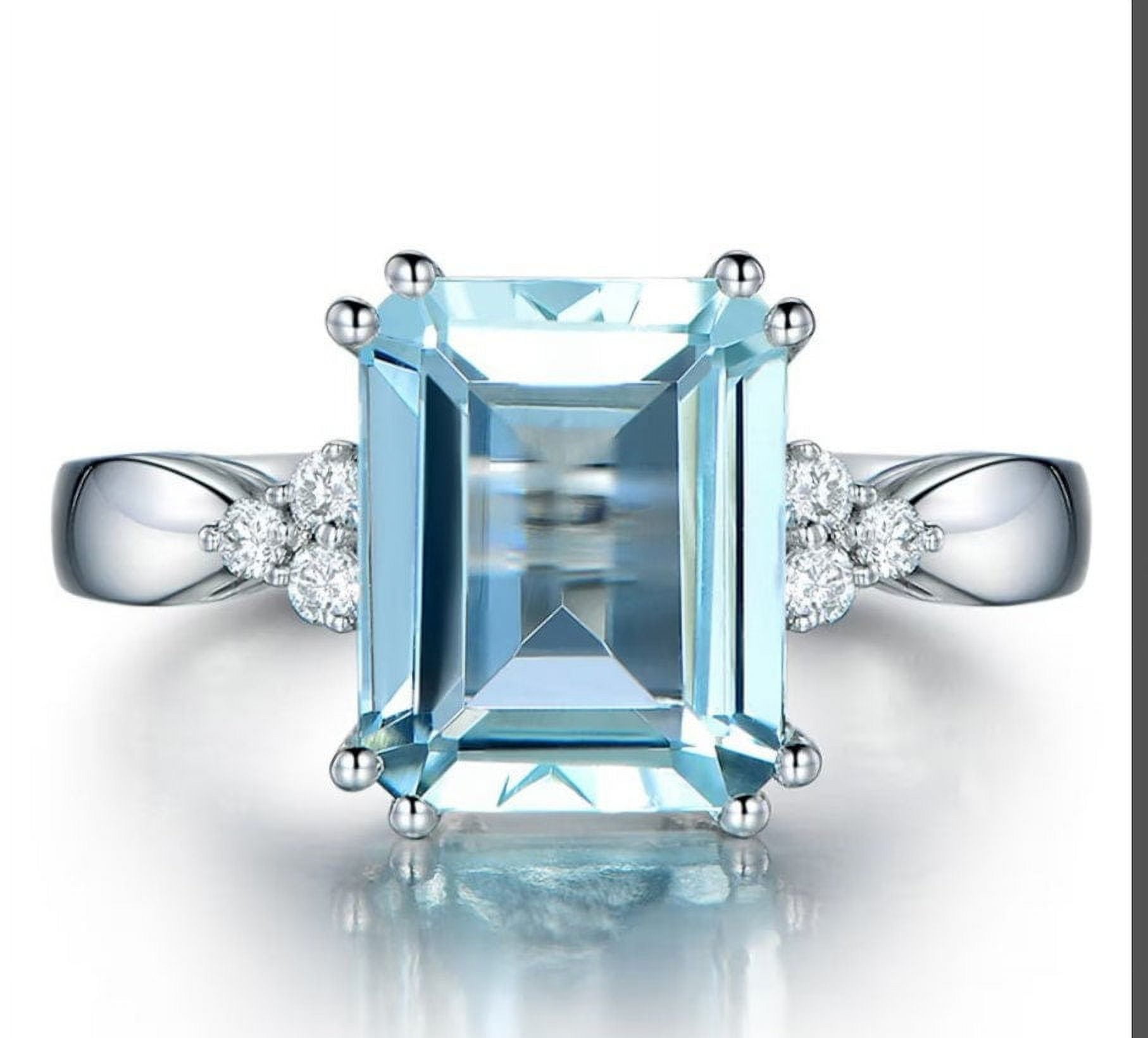 Aquamarine Ring Natural Emerald Cut Astrological Purpose Ring 925 ...