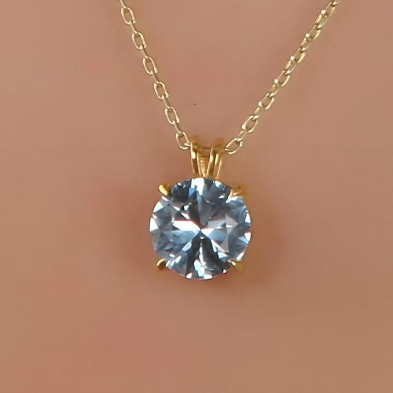 Aquamarine Round Necklace, March Birthstone Necklace, Solid Gold and ...