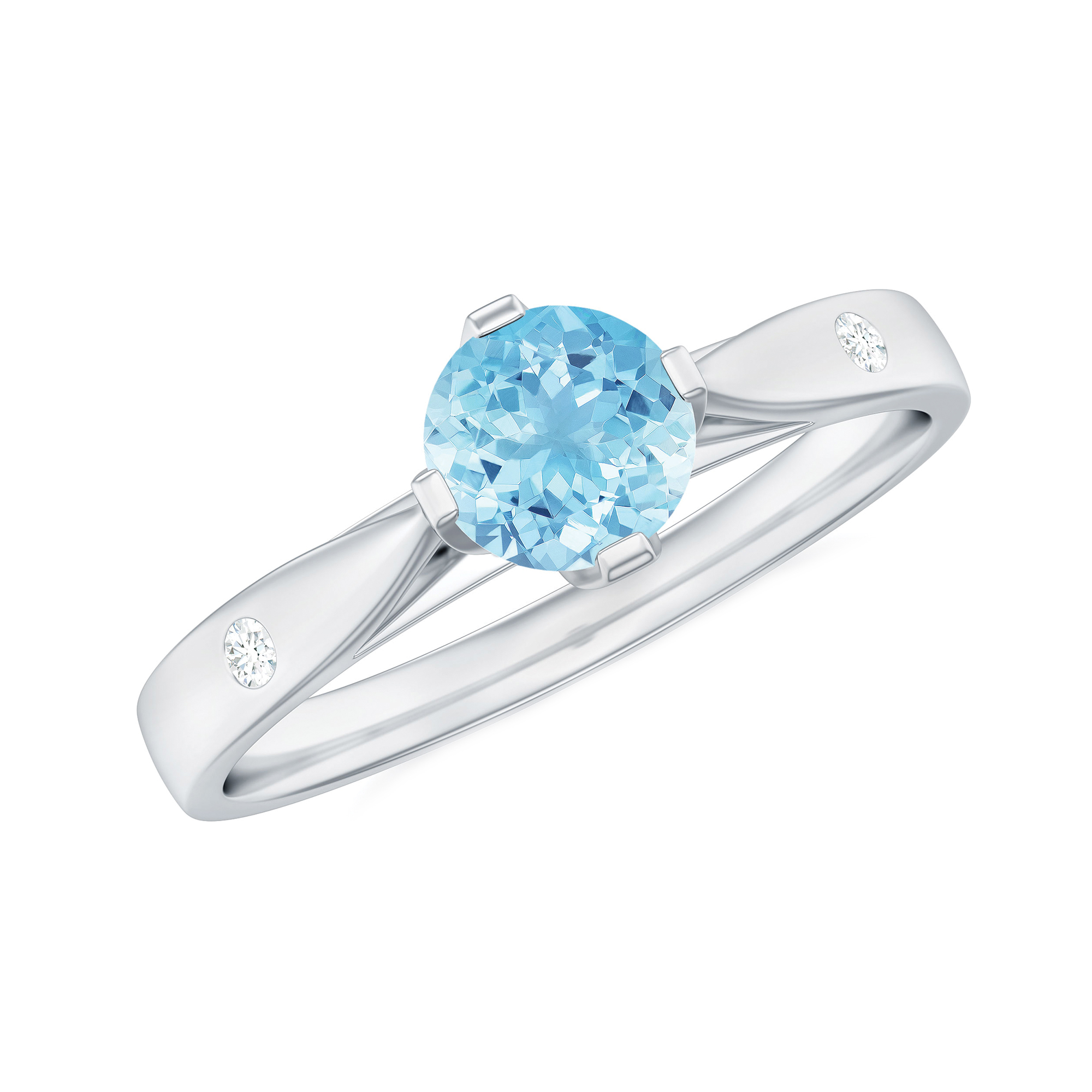 Aquamarine Solitaire Promise Ring with Diamond for Women - March ...