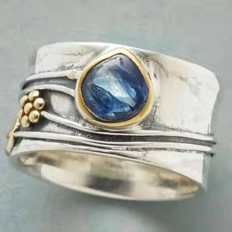 Womens Fashion Ring Aquamarine Water Drop Elegant Two Tone Alloy Ring ...