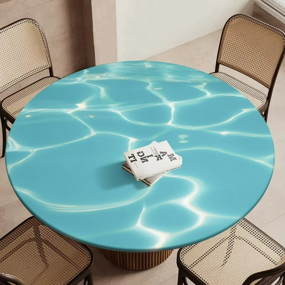 Aquamarine Water Ripple Texture Round Table Cover Kitchen Printed ...