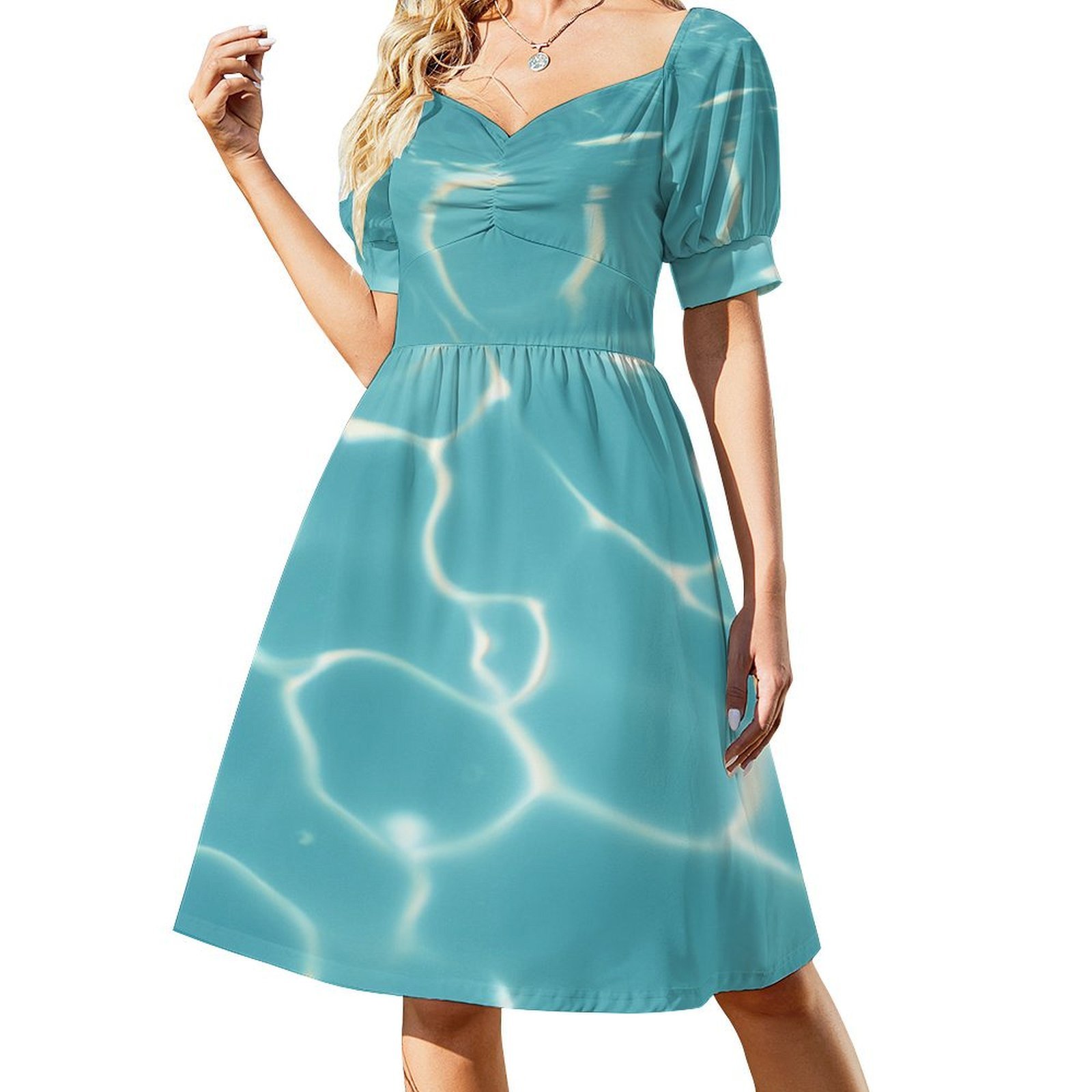 Aquamarine Water Ripple Texture Short Sleeve Dress Clothes Women's ...