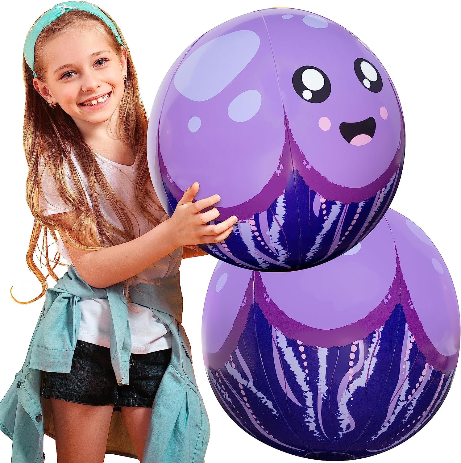 Aquamazing Jellyfish Giant Heavy Duty 16" Beach Ball for Kids, Adults ...