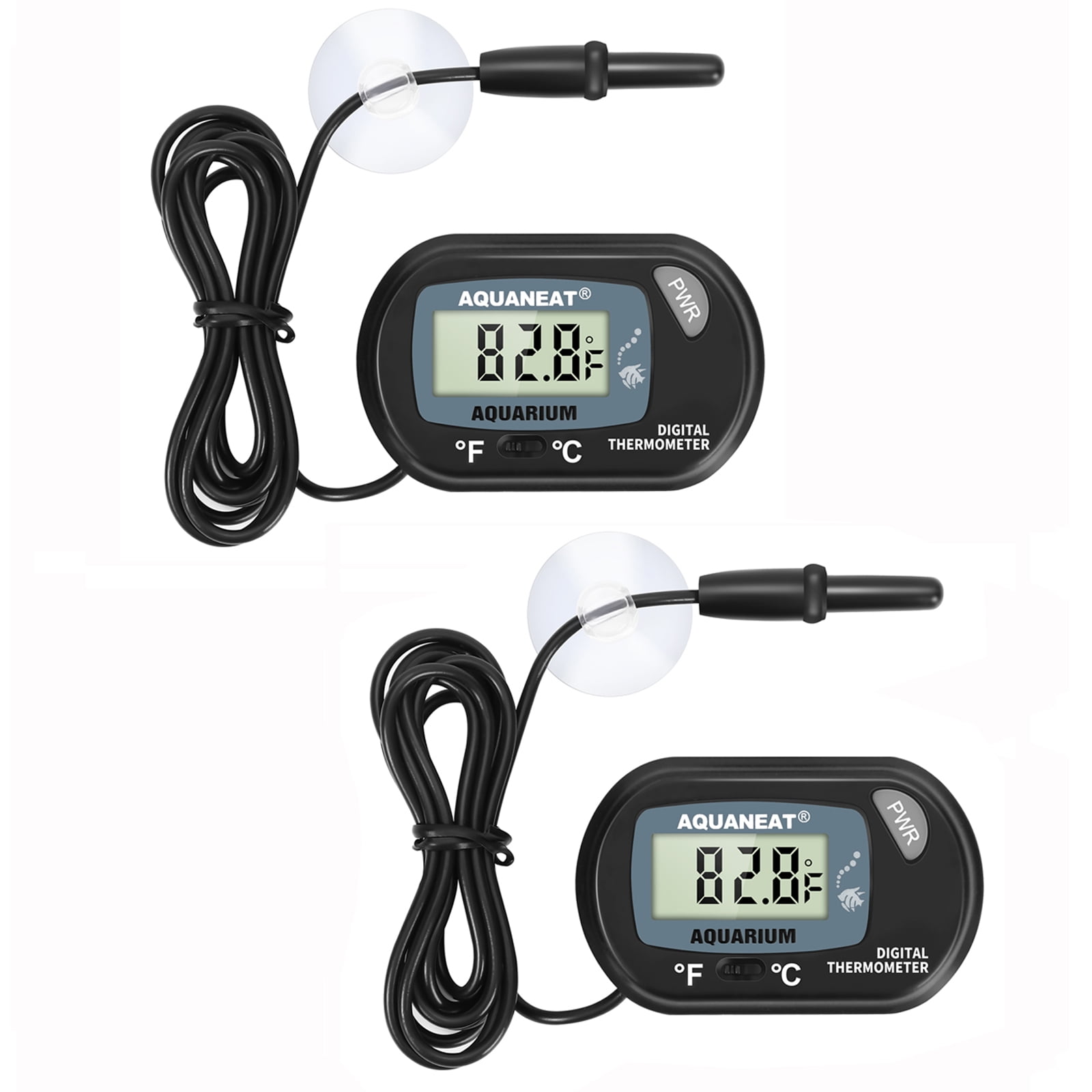 AquaNeat Digital Aquarium Thermometer 2 Pack, LCD Display, Suction Cup ...