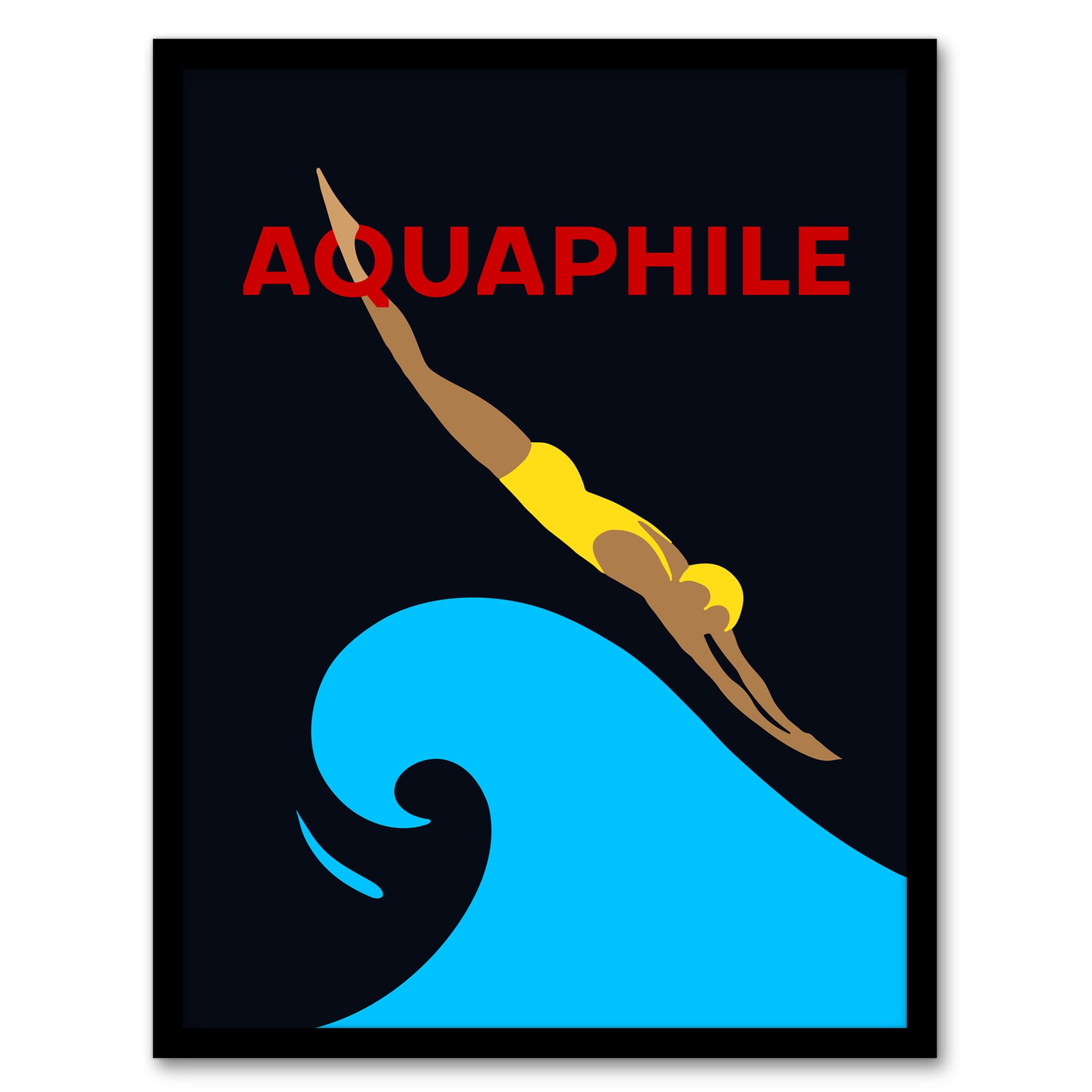 Aquaphile Water Lover Swimmer Diver Bold Red Graphic Artwork Framed ...