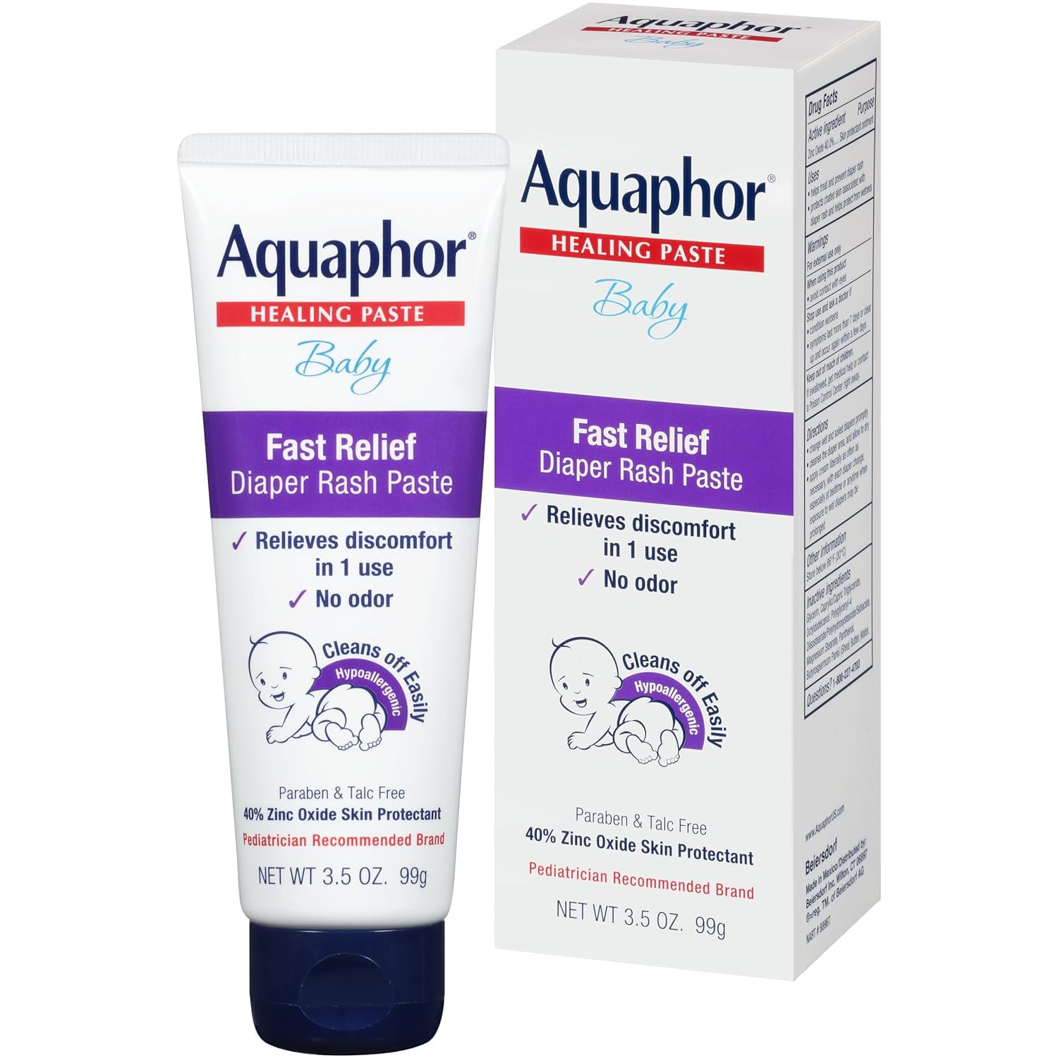 Aquaphor Baby Diaper Rash Paste for Infant, Soothing with Zinc for Fast ...
