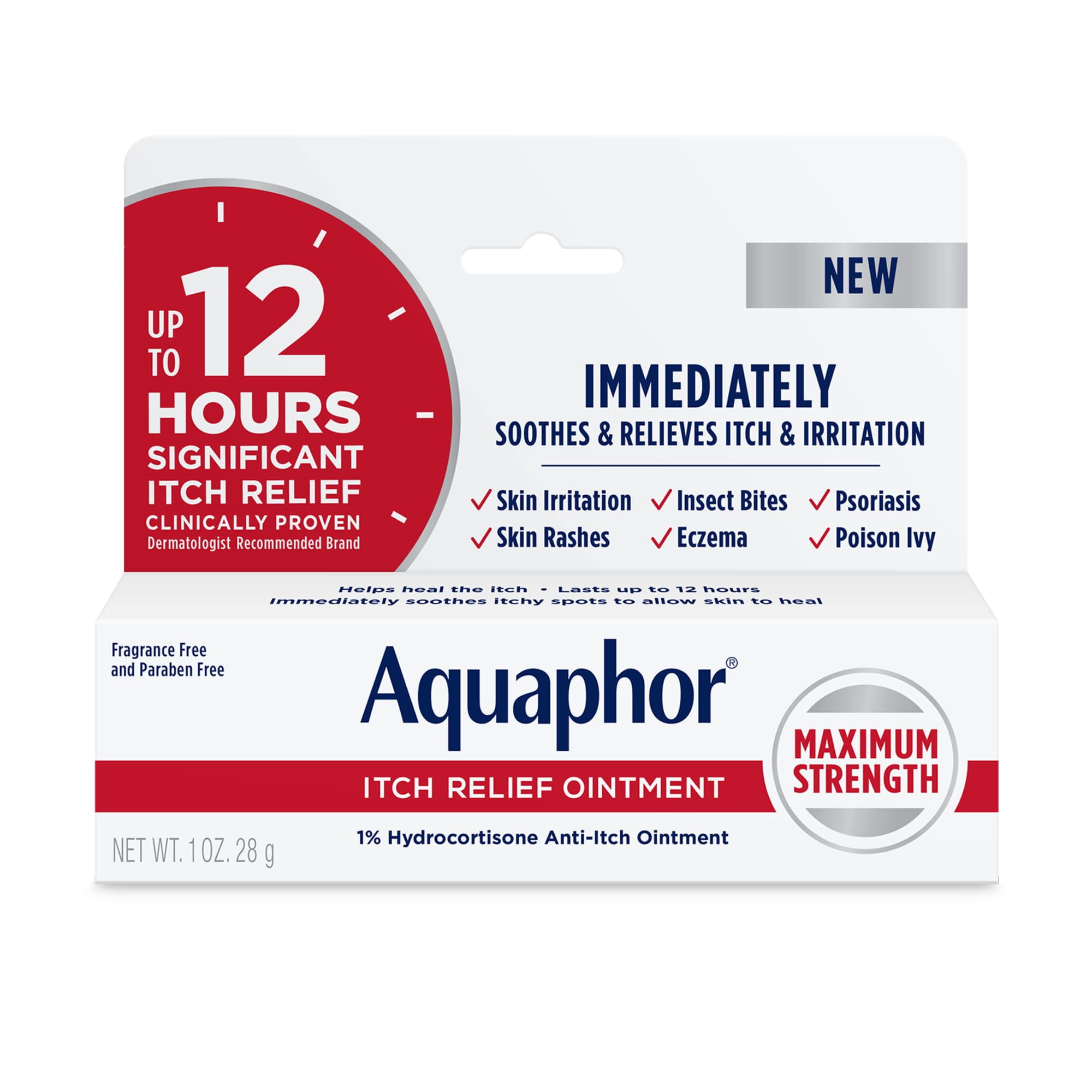 Aquaphor Itch Relief Ointment - 1% Hydrocortisone, 1 Oz (Pack of 2 ...