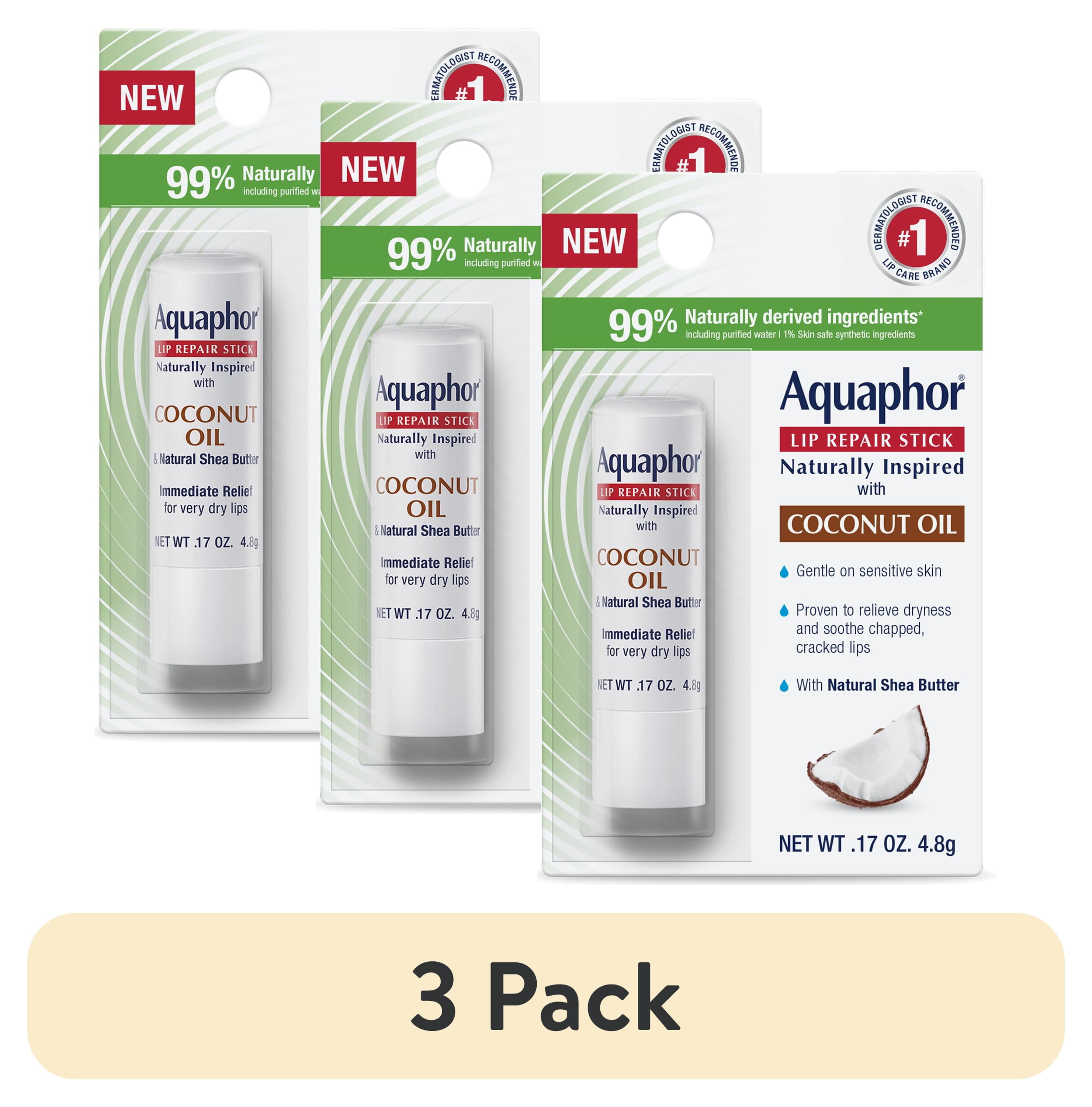 (3 pack) Aquaphor Naturally Inspired Lip Repair Stick, Lip Balm with ...