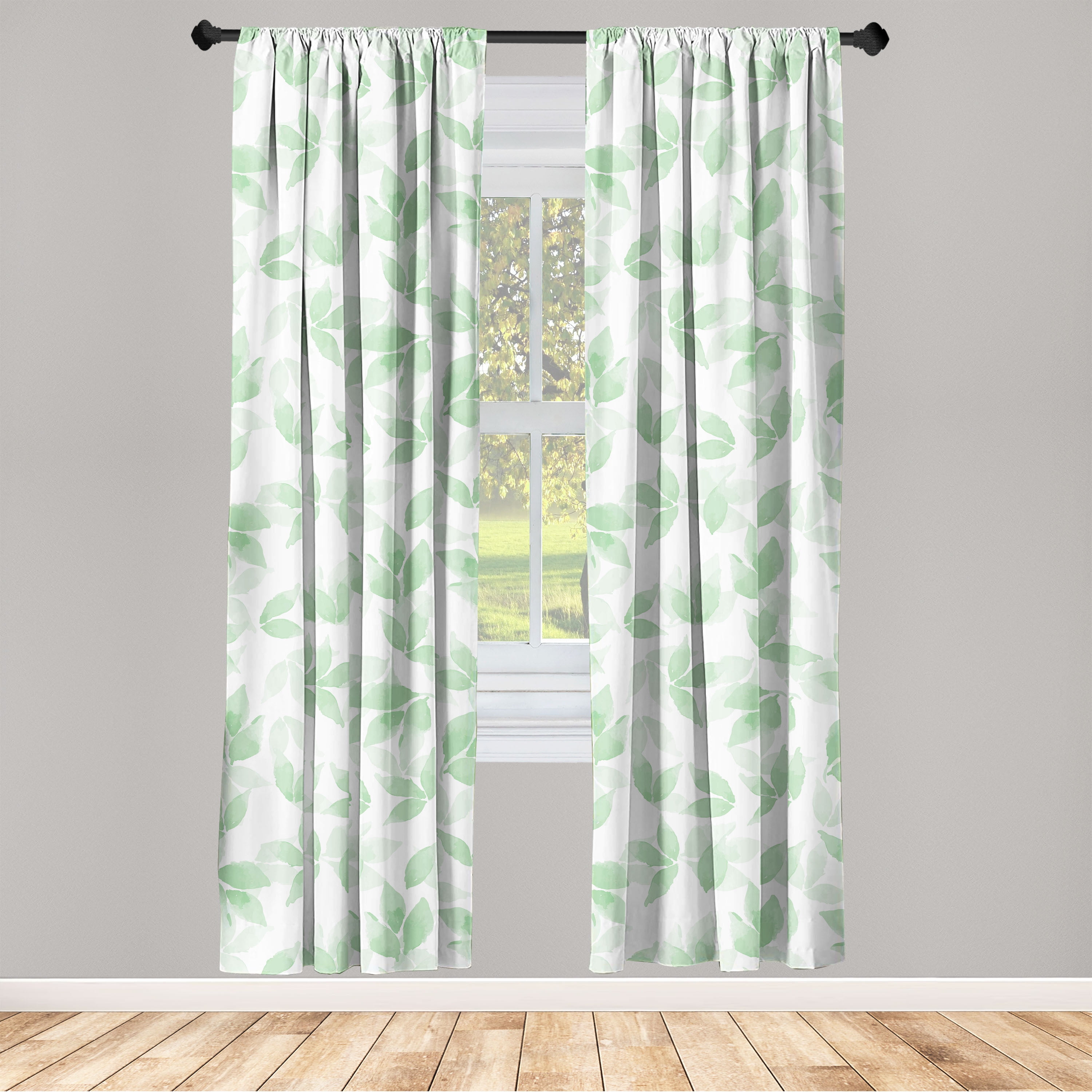 Aquarelle Leaves Window Curtains, Simple Design Modern Leafy Pattern ...