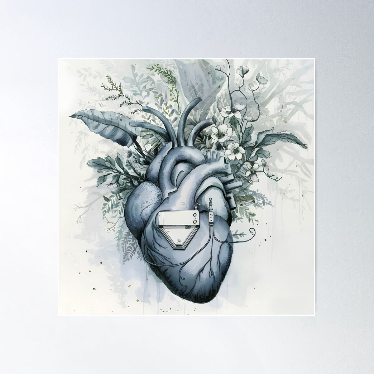 Aquarelle Pacemaker On Anatomy Botanical Heart In Grey Hues Poster Wall ...