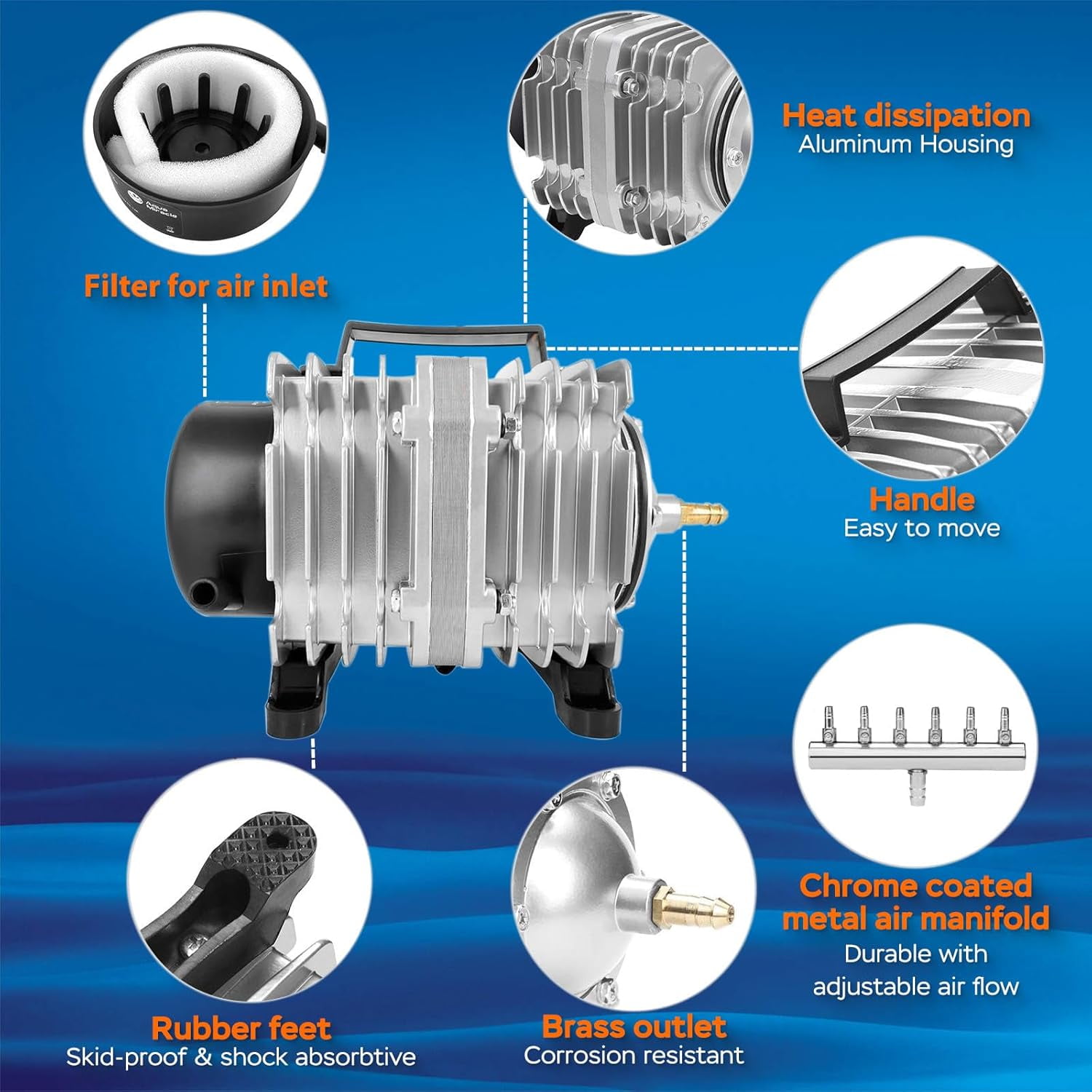 Aquarium Air Pump Commercial Air Pump with Aluminum Housing, 600/1000 ...