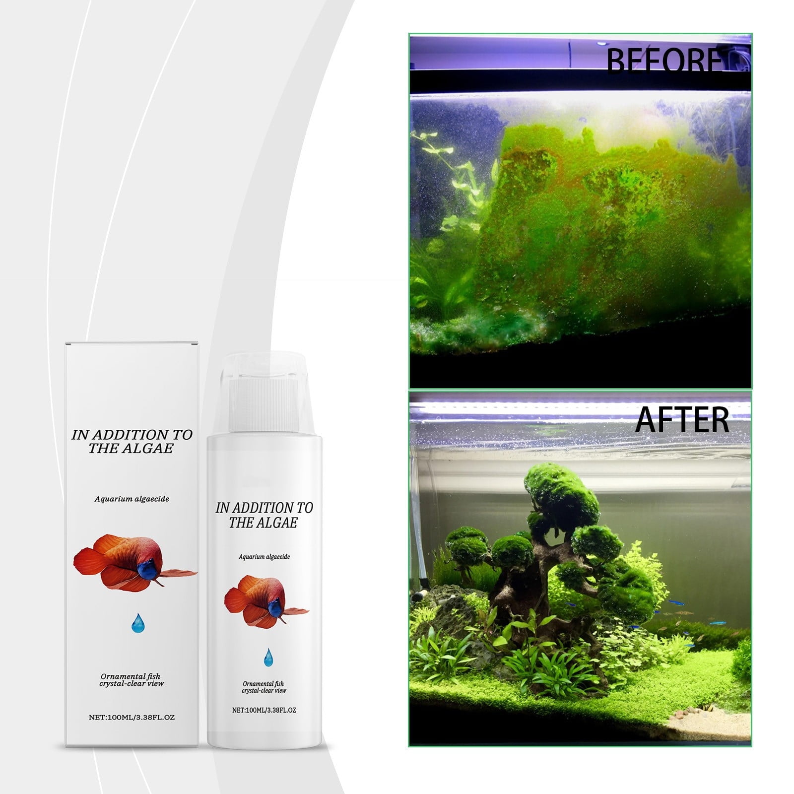 Aquarium Algae Remover Fish Tank Cleaner – Safe for All Fish, Rapid Water Clarifier with Bio ...