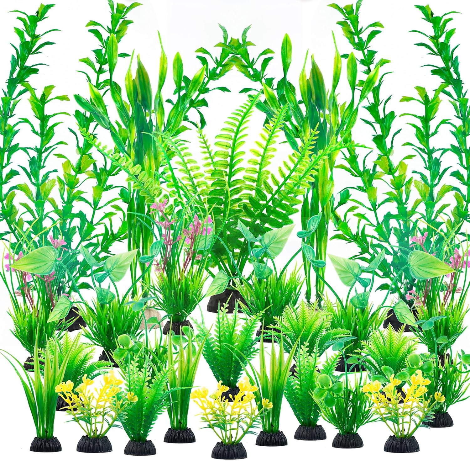 Aquarium Artificial Green Plastic Plants Decorations 26 PCS Large Fish ...