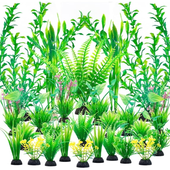 Aquarium Artificial Green Plastic Plants Decorations 26 PCS Large Fish ...