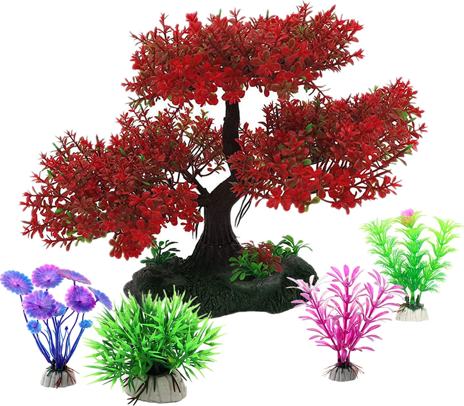 Aquarium Artificial Plastic Large Plants Decorations, 5pcs Cherry ...