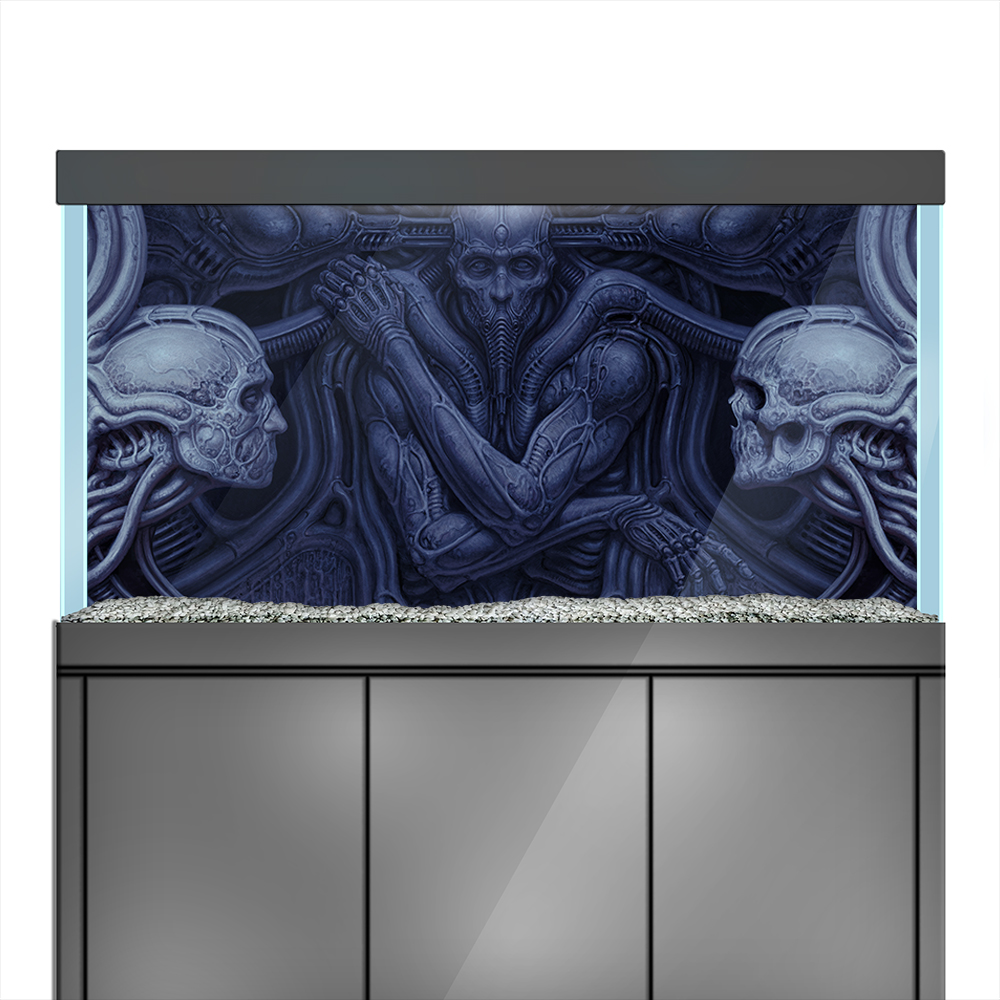 Aquarium Background Stickers - Alien Skull Blue Ritual - Fish Tank ...