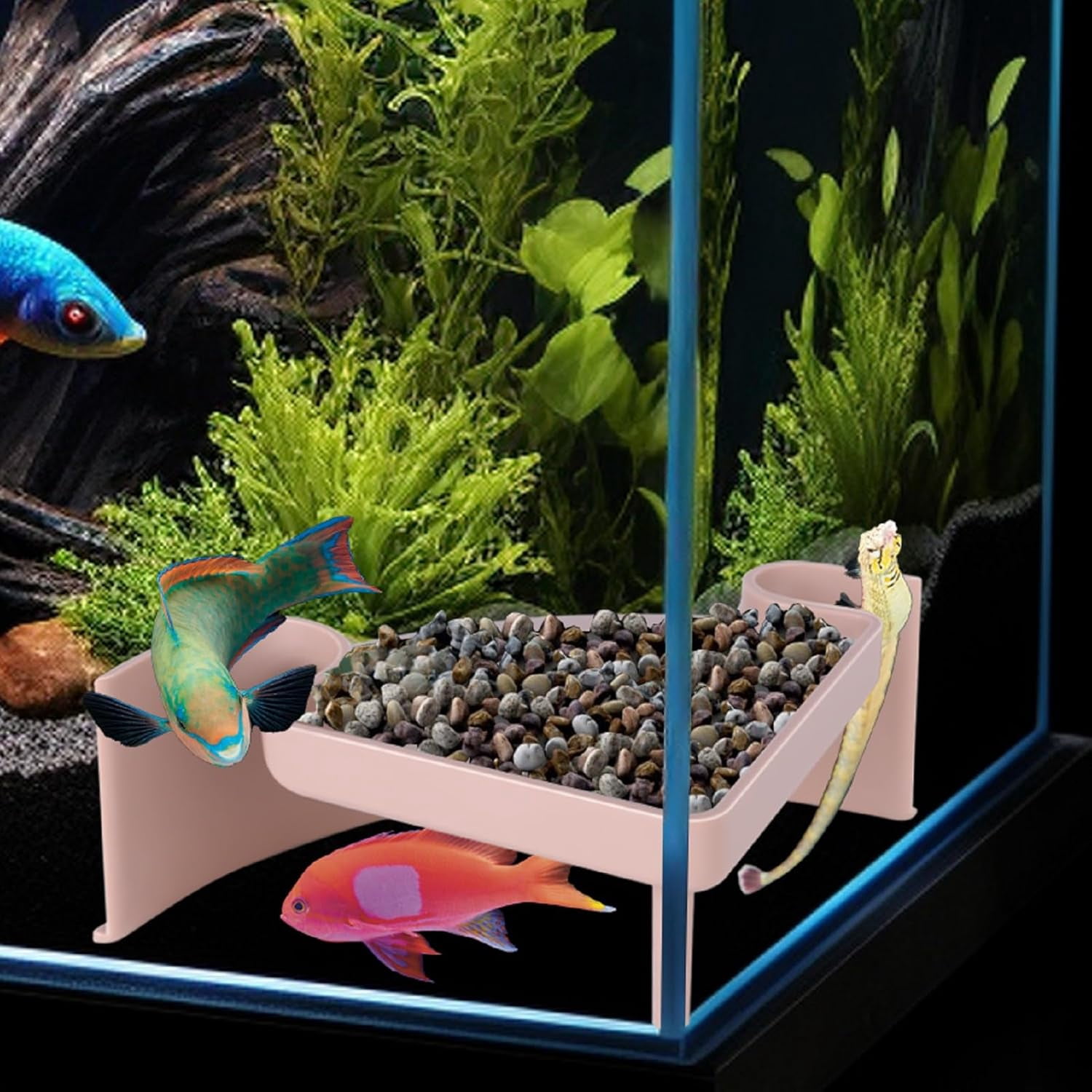 Aquarium Cave Hideout with Viewing Window – Corner Fish Tank Tunnel for ...
