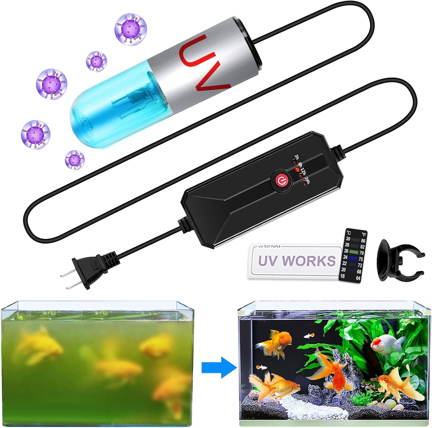 Aquarium Clean Light，3 W mini Submersible Algae Removal Light with ...