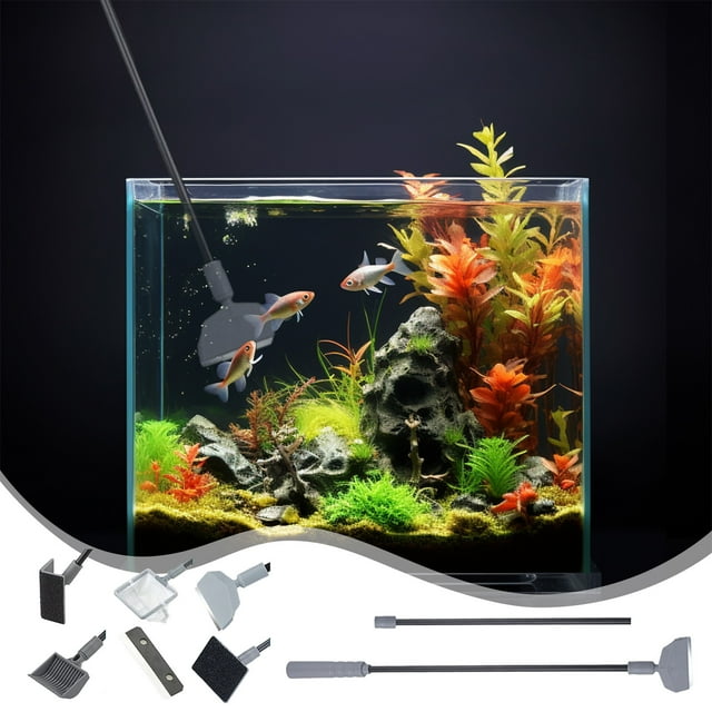 Aquarium Cleaning Kit, 5-in-1 Fish Tank Tools, Algae Scraper + Sand ...