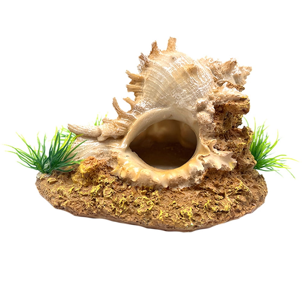 Aquarium Conch Shell Ornament With Rockery, Small Fish Tank Decor ...