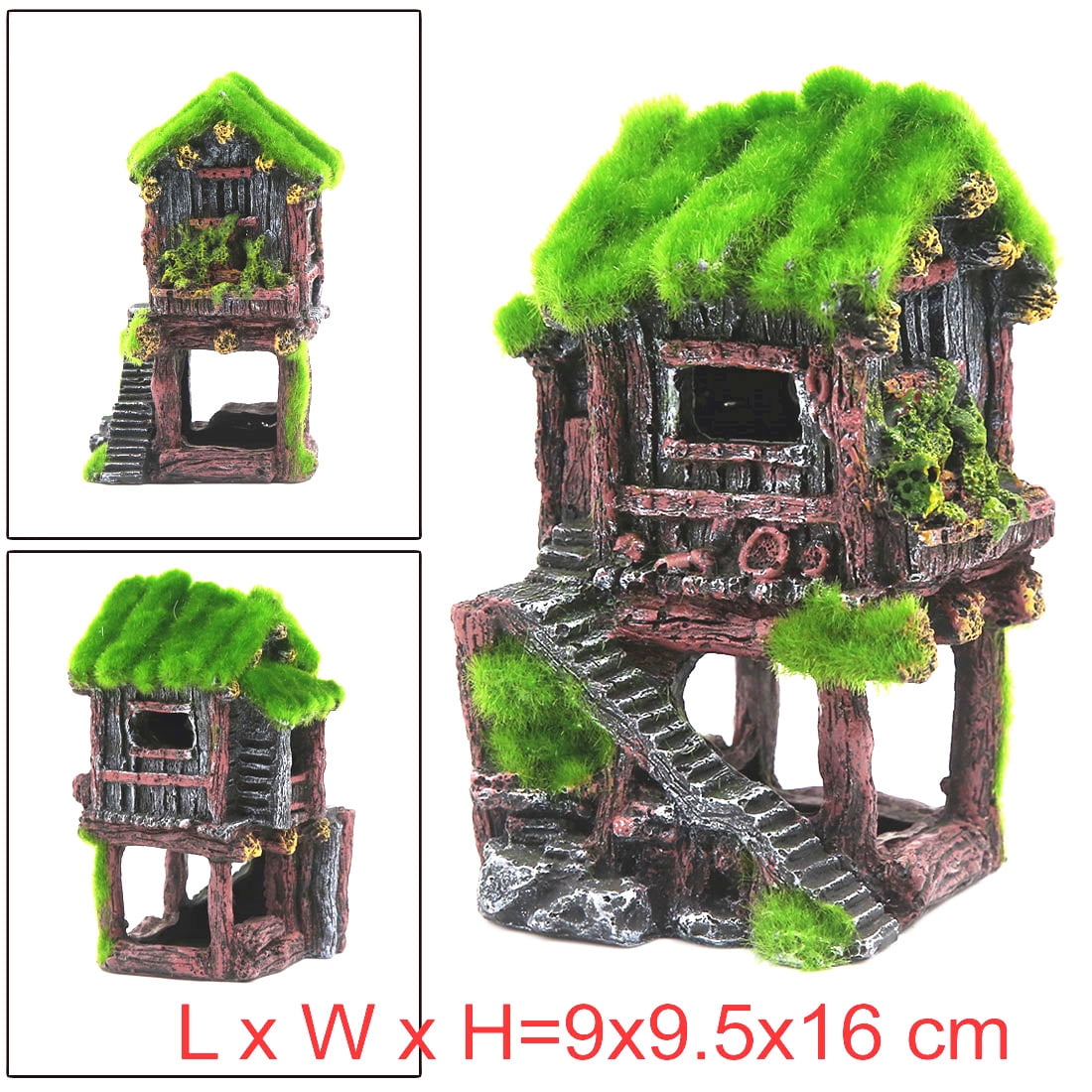 Aquarium Decorations Fish Hideout House Betta Cave with Green Lifelike ...