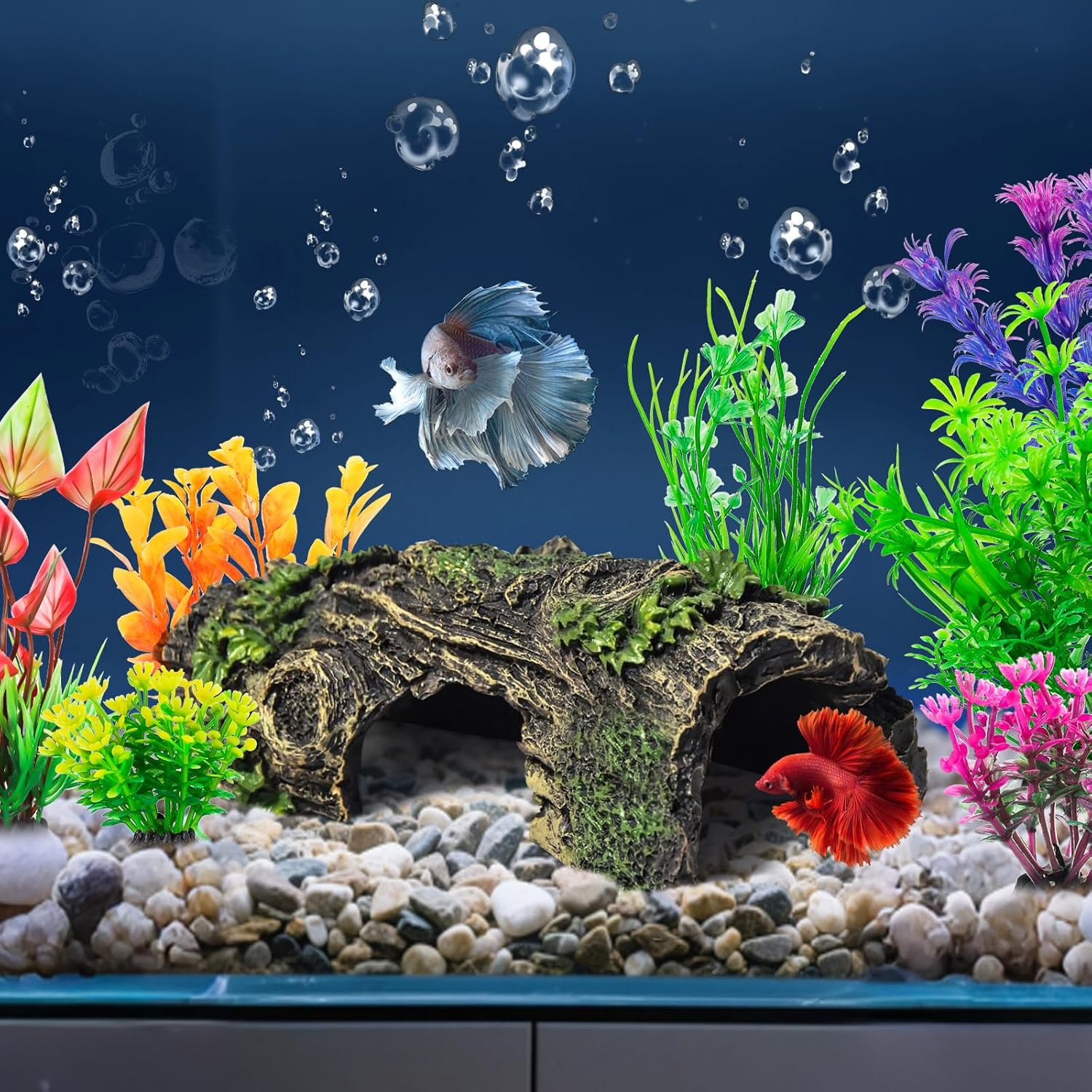 Aquarium Decorations Resin Hollow Tree Trunk Ornament, Betta Fish Tank ...