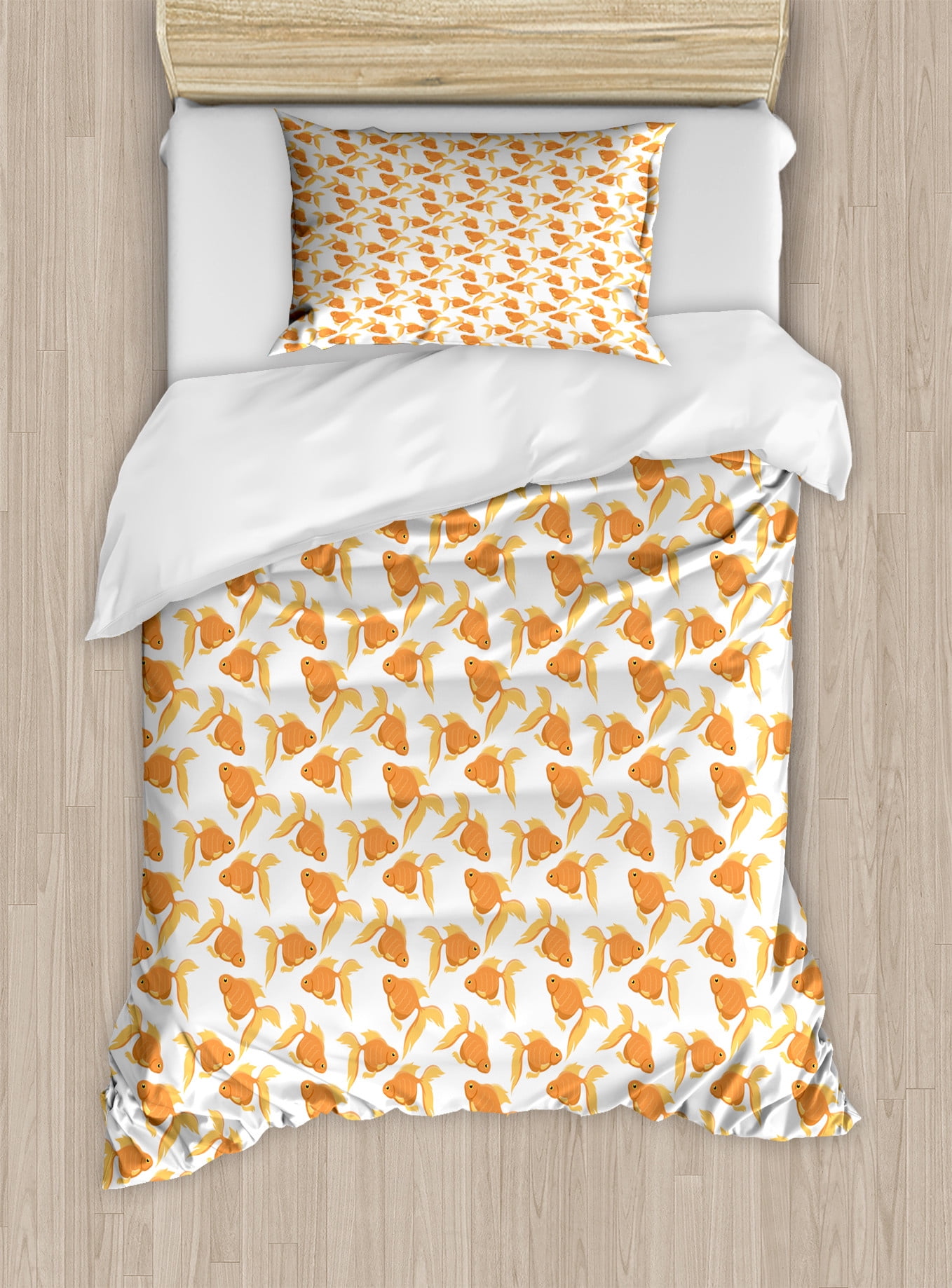 Aquarium Duvet Cover Set, Freshwater Goldfish Pattern Illustration on ...