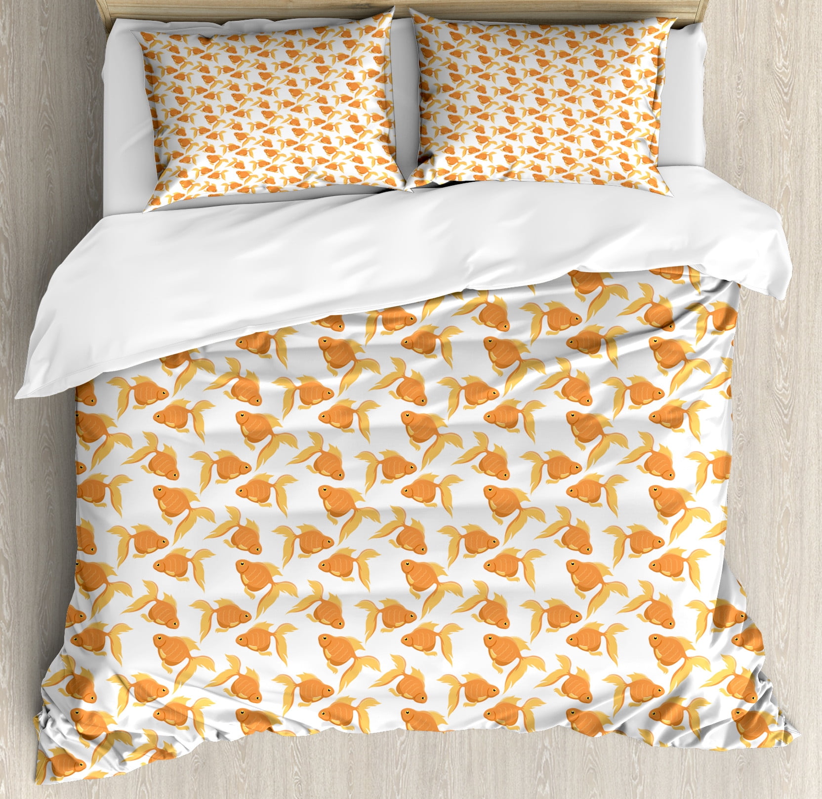 Aquarium Duvet Cover Set, Freshwater Goldfish Pattern Illustration on ...