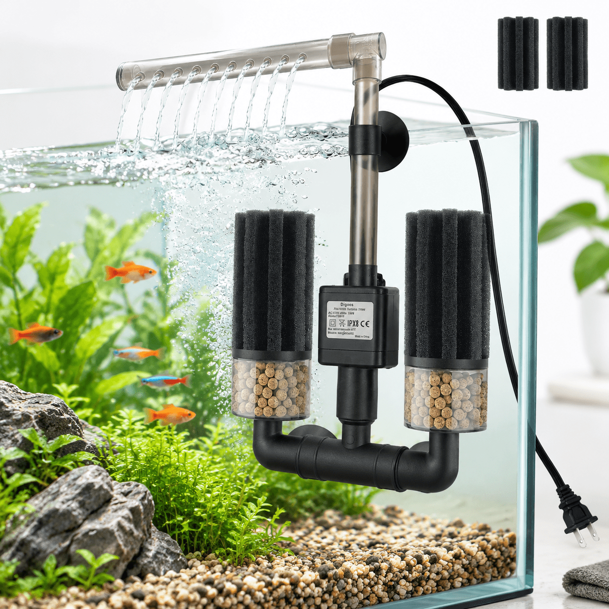 Aquarium Electric Sponge Filter for 5 to 20 Gal Fish Tanks, Safe for ...