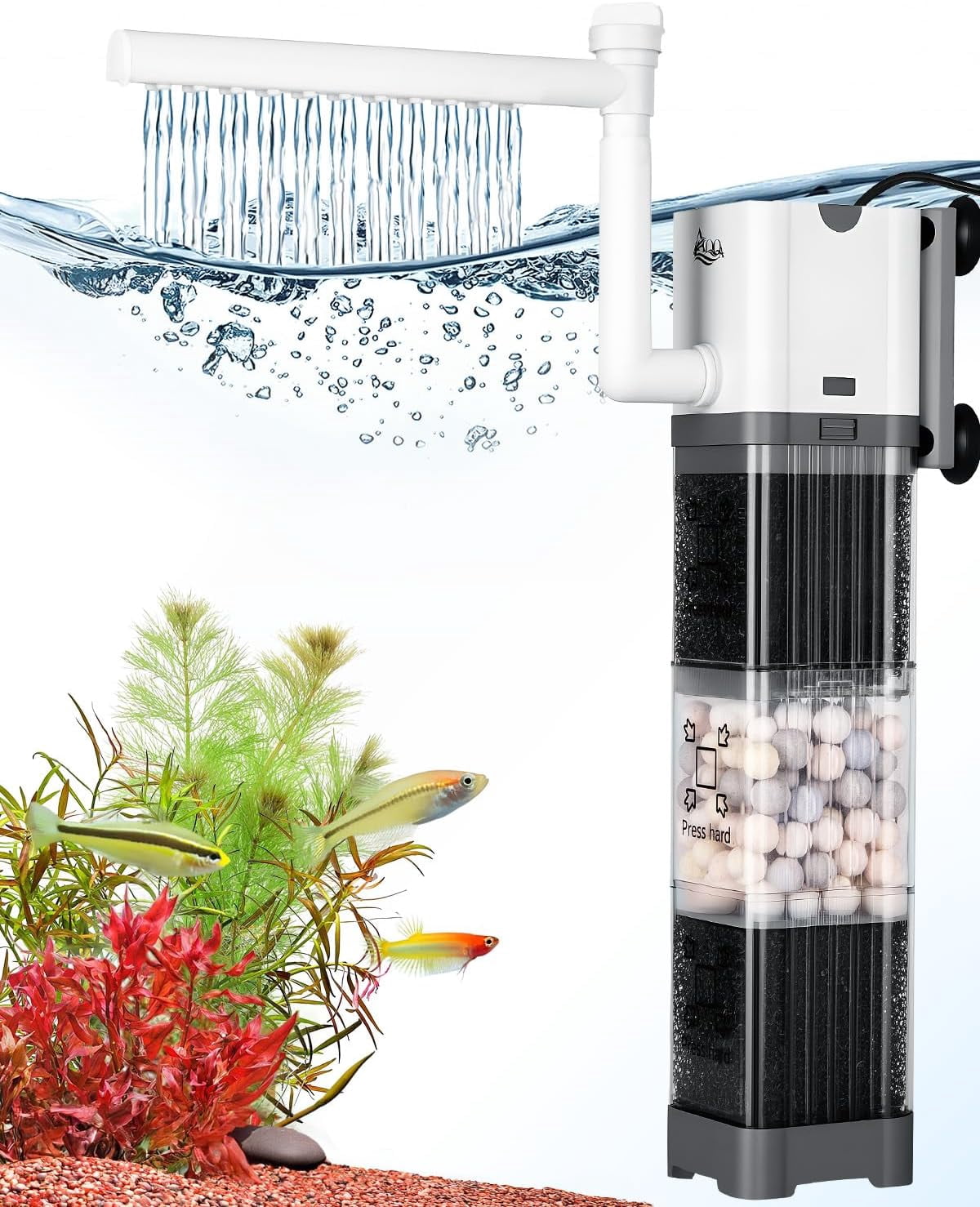 Aquarium Filter, Fish Tank Filter with Rainshower Pipe Design ...