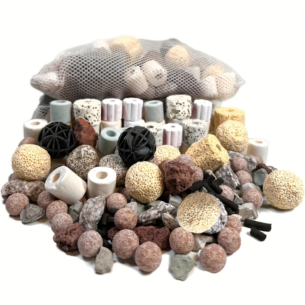 Aquarium Filter Media Combo - Bio Balls & Ceramic Rings Set with Mesh ...