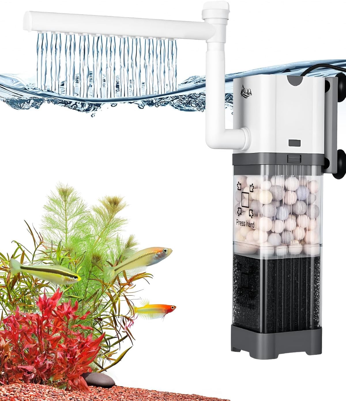 Aquarium Filter, Power Fish Tank Filter with Rainshower Pipe Adjustable ...