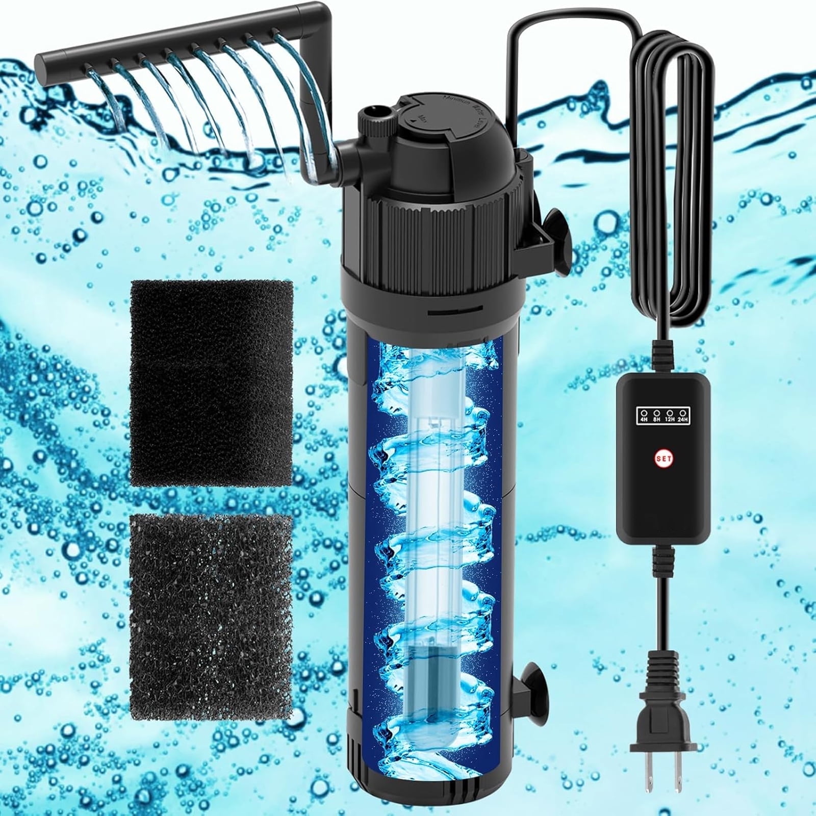 Aquarium Filter U-V Light, Taotique 5 in 1 Fish Tank Filter 170 GPH ...