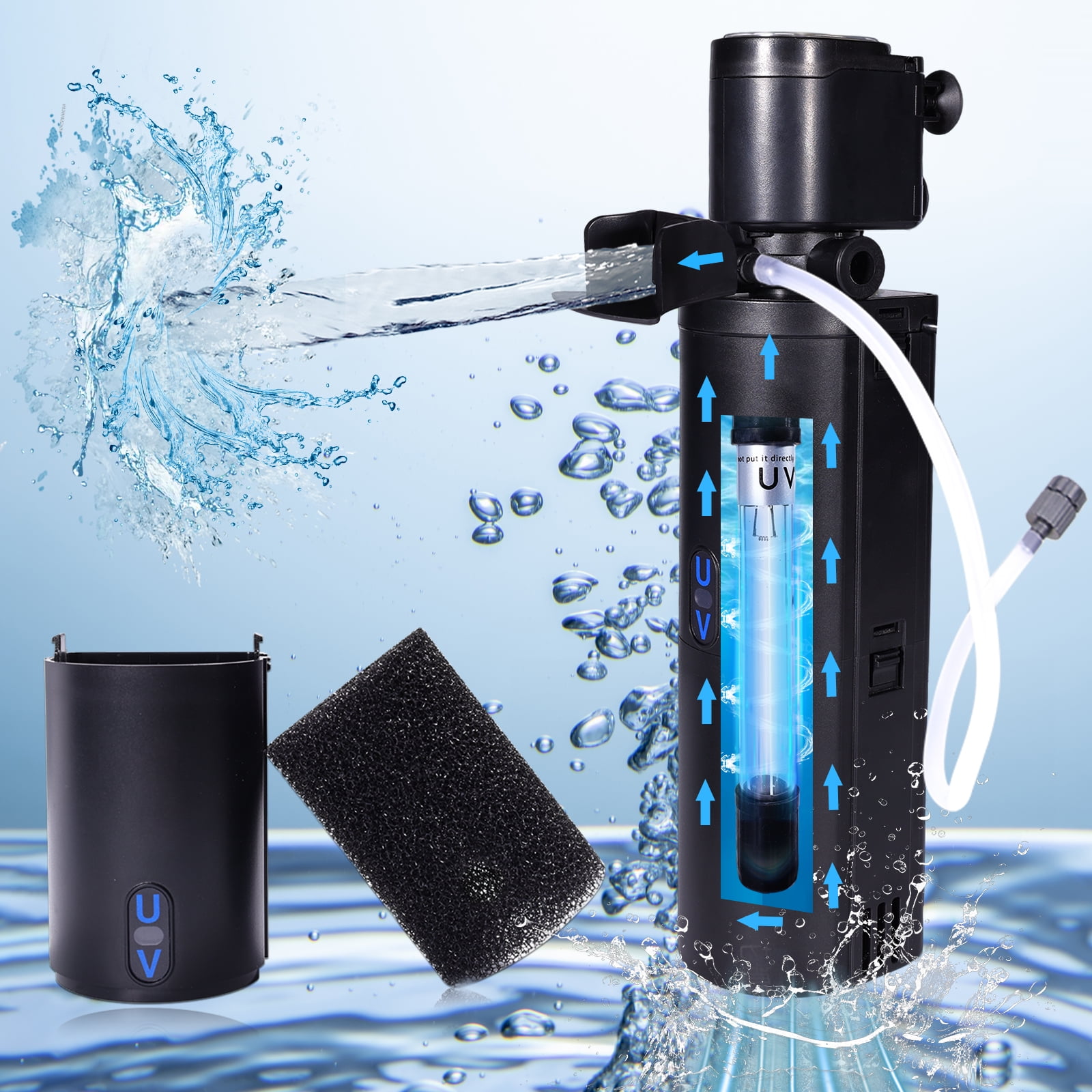 Aquarium Filter for 20-75 Gallon Tanks with UV Light, Removes Green ...