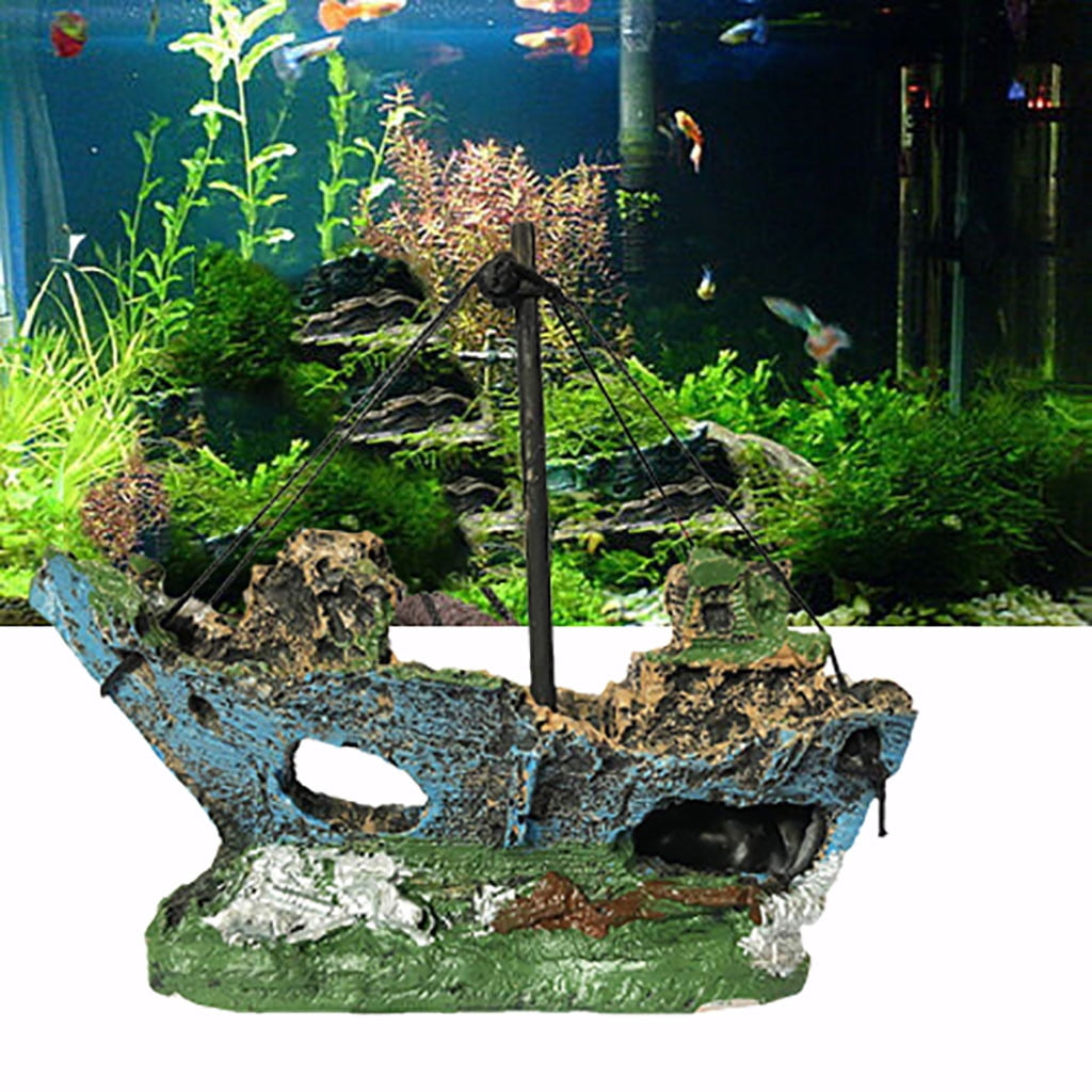 Aquarium Fish Tank Landscape Pirate Ship Wreck Ship Decor Resin Boat ...