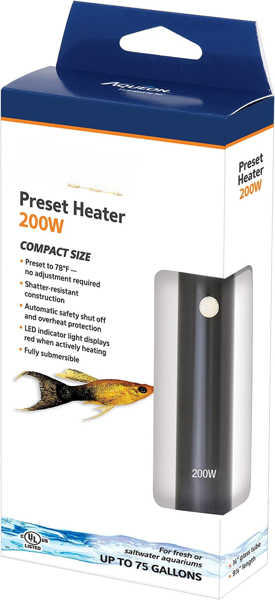Aquarium Fish Tank Preset Heater For Up To 75 Gallons, 200 Watts ...